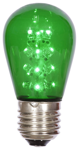 S14 Green LED Transparent 1.3 Watts, 130V, 5 per pack, 3.4" x 1.7", 3.4 ...