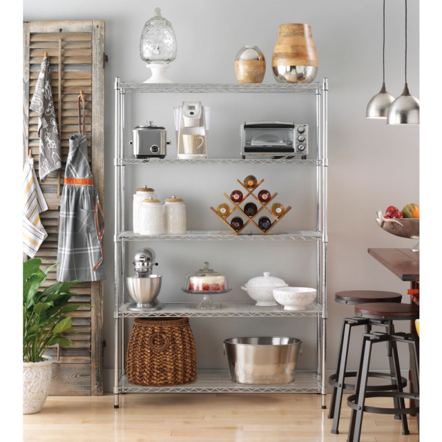 Supreme Large 5-Tier Shelving, 74-In. H x 48-In. W x 18-In. D, Chrome ...