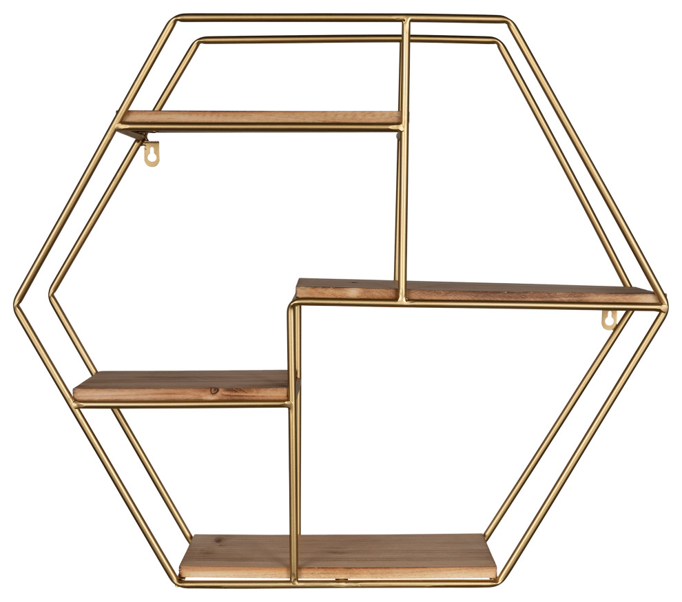 Stratton Home Decor Gold Hexagon Wall Shelf - Contemporary - Display ...