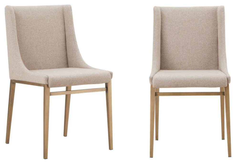 Camelia Contemporary Beige and Brass Dining Chair, Set of 2 ...