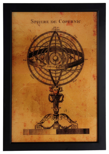 Benzara Rectangular Shaped Copernicus Model Wall Art, Brown and Black ...