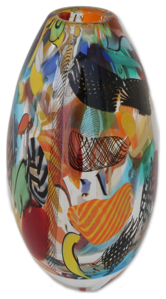 Novica Handmade Colorful Fantasy Art Glass Vase - Contemporary - Vases ...