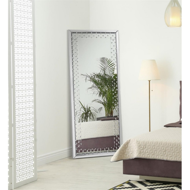 Pemberly Row Modern Glass Acrylic Silver Crystal Inlay Floor Mirror ...