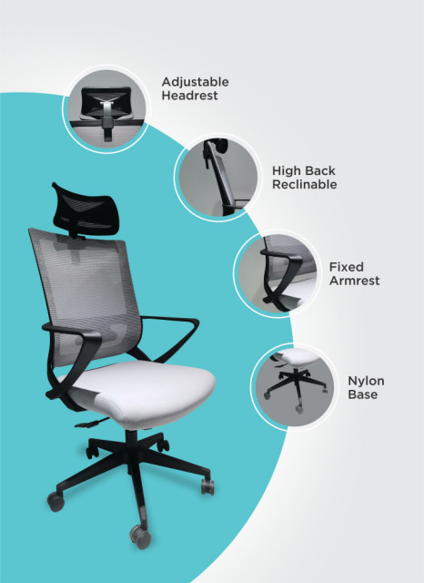 Perth Ergonomic Office Chair with Adjustable Headrest, Black/ White ...