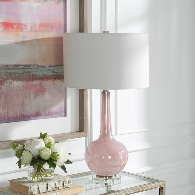 Elegant Blush Pink Art Glass Table Lamp 29 in Organic Bottle Shape ...