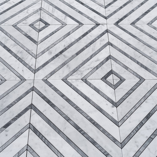 Carrara White Marble Geometric Polystrip Mosaic Bardiglio Gray Honed, 1 ...