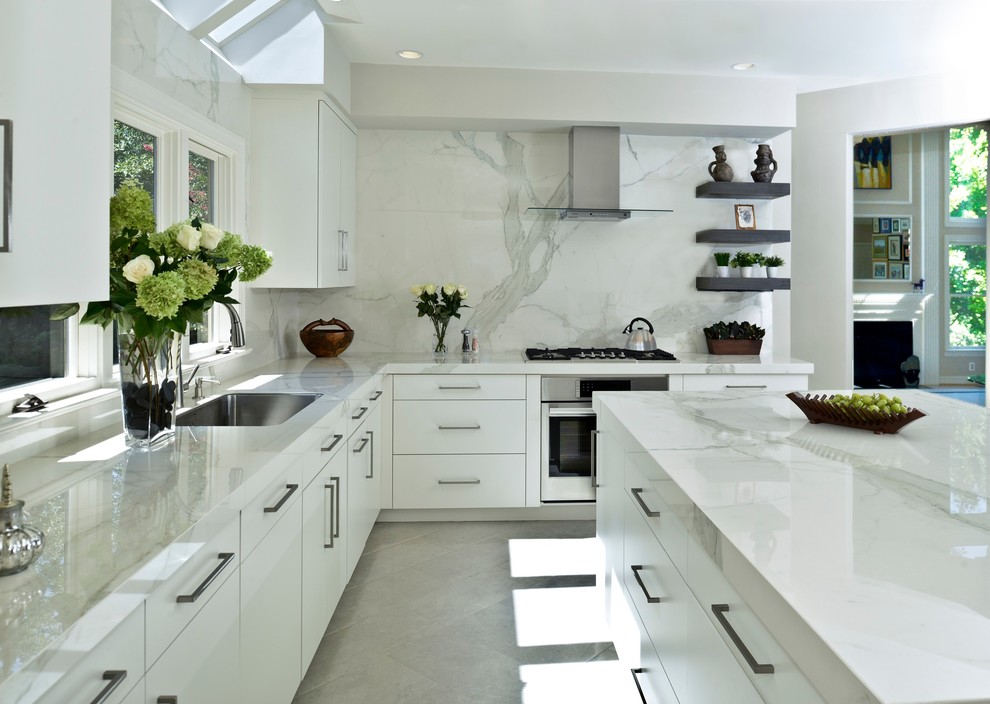 Contemporary Kitchen countertops, island, and backsplash, in Slim Slab ...