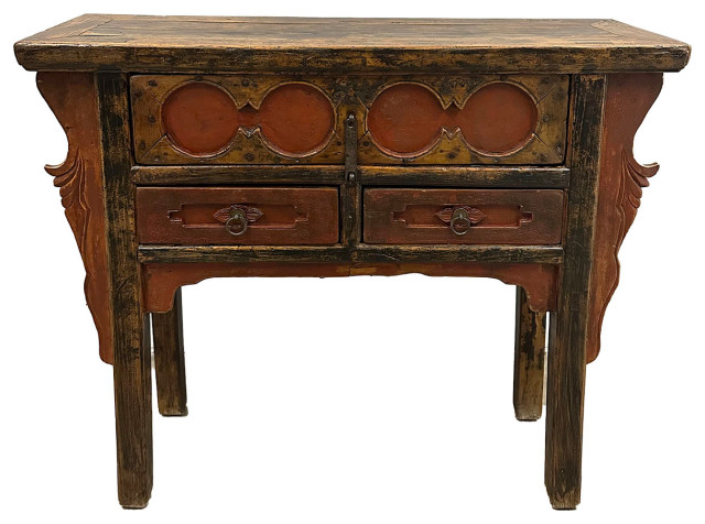 Consigned 19th Century Antique Chinese Carved 3 Drawers Console Table ...