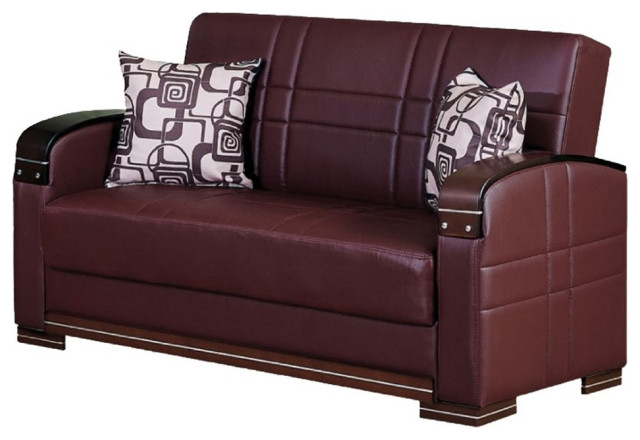 Beyan Signature Manhattan 63" Faux Leather Convertible Loveseat in ...