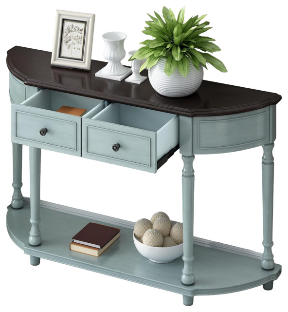 Retro Console Table, Semi Circular Design With 2 Drawers, Cherry ...