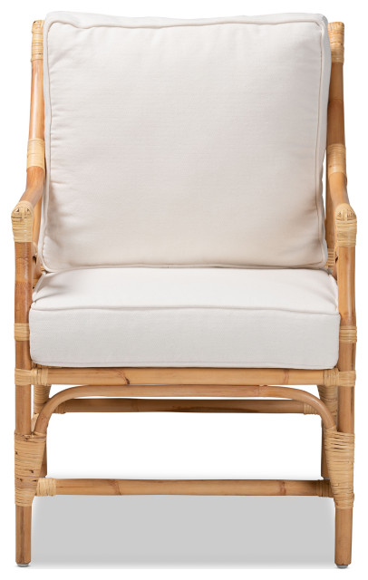 Brandon Modern Bohemian White Fabric Upholster and Natural Brown Rattan ...