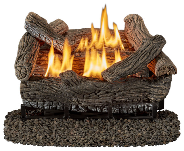 Vent Free Propane Gas Log Set, 18" . Traditional Oak, 30000 BTU Remote ...
