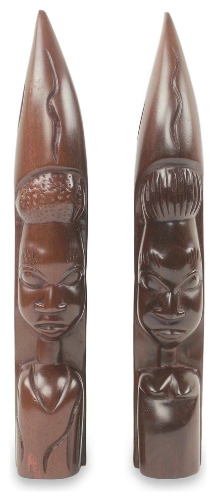 Zulu Couple I Ebony Wood Statuettes, Set of 2 - Tropical - Decorative ...