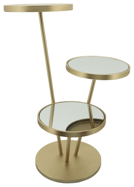 Metal, 32" Mirrored 3-Tiered Accent Table, Gold, 23x19x32 ...