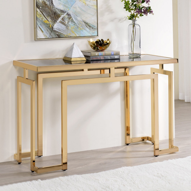 Contemporary Console Table, Stunning Geometric Metal Base With Glass ...