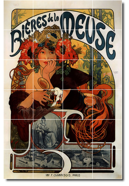 Alphonse Mucha Poster Art Painting Ceramic Tile Mural #4, 24" Wide x 36 ...