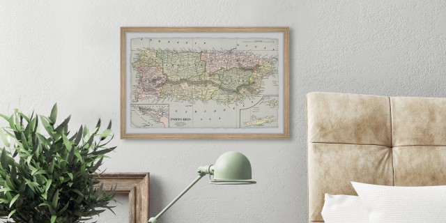 "Puerto Rico Colored Map" Framed Painting Print, 18"x12" - Contemporary ...