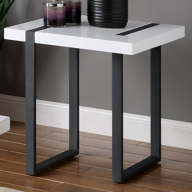 2-Piece White Coffee and End Table Set with Integrated U-Shaped Base ...