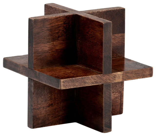 6", Cross Wooden Orb, Brown - Rustic - Decorative Objects And Figurines ...