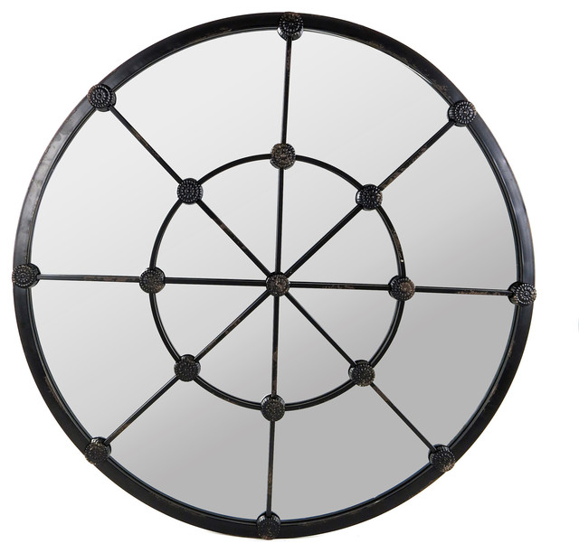 Distressed Round Cast Iron Mirror With Rosettes - Traditional - Wall ...