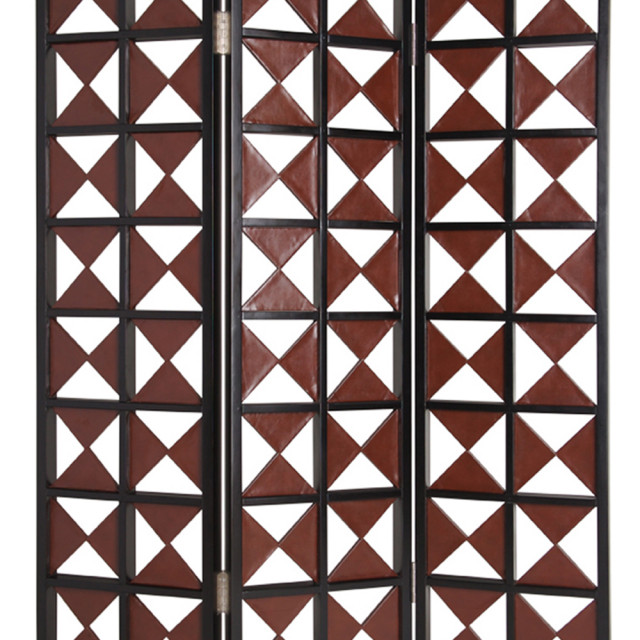 3 Panel Room Divider with Symmetric Triangle Cutout Pattern, Small ...