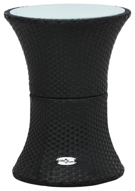 vidaXL Garden Side Table Drum Shape Black Poly Rattan - Tropical ...
