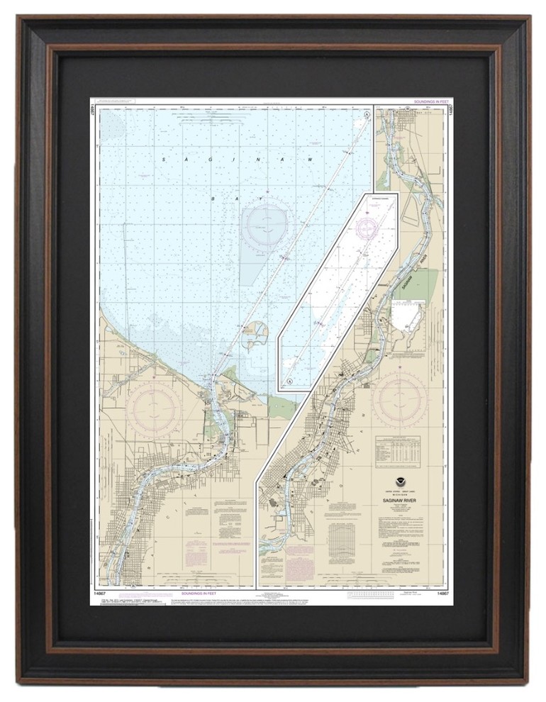 Poster Size Framed Nautical Chart, Michigan's Saginaw River, 25x36 ...