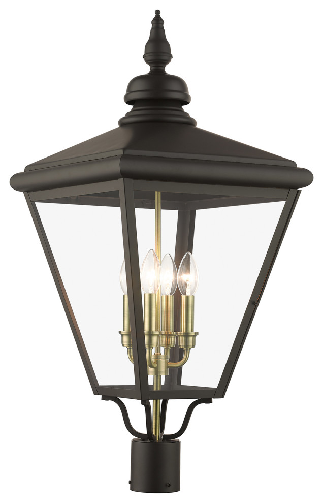 4 Light Bronze Outdoor Extra Large Post Top Lantern, Antique Brass ...