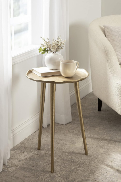 Accent Side Table, Aluminum Frame With Sleek Angled Legs & Deckled Top ...
