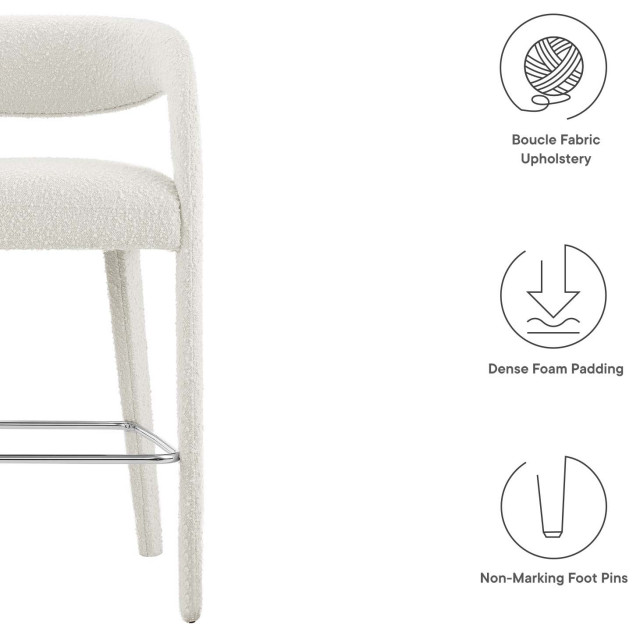 Pinnacle Boucle Upholstered Bar Stool Set of 2, Ivory Silver ...
