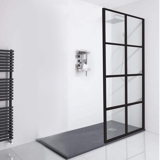 Madeira Series Grid Pattern Fixed Shower Screen With EnduroShield, 34 ...