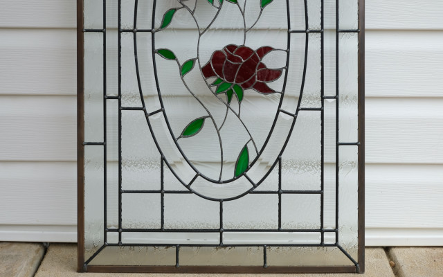 20" x 34" Stained Glass Window Panel rose blooming - Contemporary ...