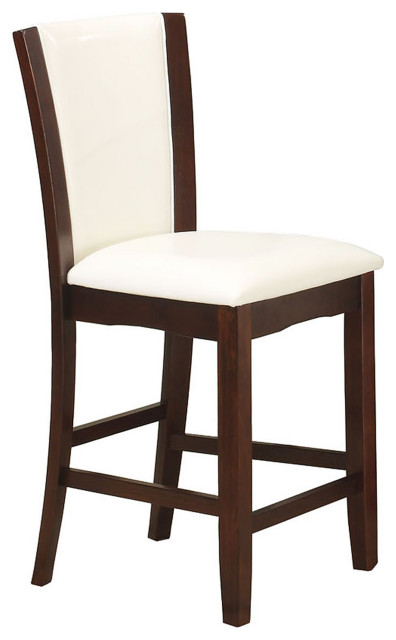 Wooden Counter Height Chair with Raised Back, Set of 2, Brown and White ...