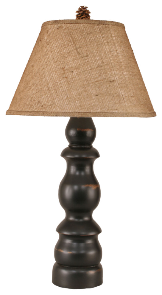 Distressed Black Farmhouse Table Lamp With Real Pine Cone Accent ...