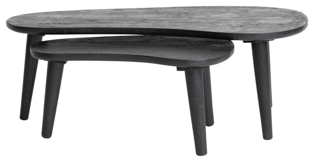 Modern Oblong Wood Nesting Tables, Black, Set of 2 Sizes - Midcentury ...
