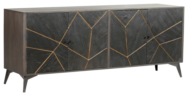 Maria Modern Solid Mango Wood & Iron Four Door Credenza - Midcentury ...