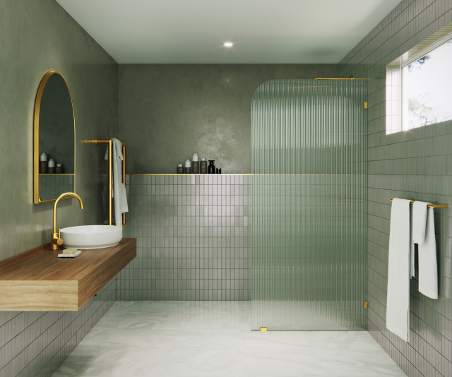 34 in. x 78 in. Frameless Shower Door, Single Fixed Panel Fluted Radius ...