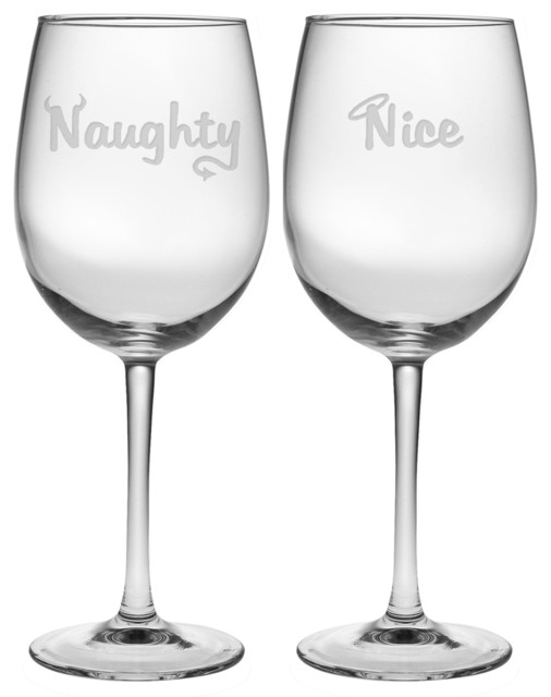 "Naughty" and "Nice" 2-Piece Wine Glass Set - Contemporary - Wine ...