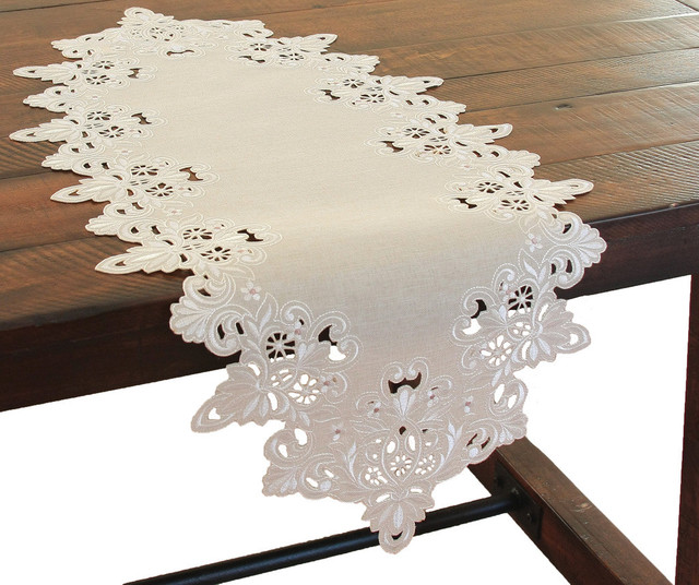 Victorian Lace Embroidered Cutwork Table Runner, 16'x34" - Traditional ...