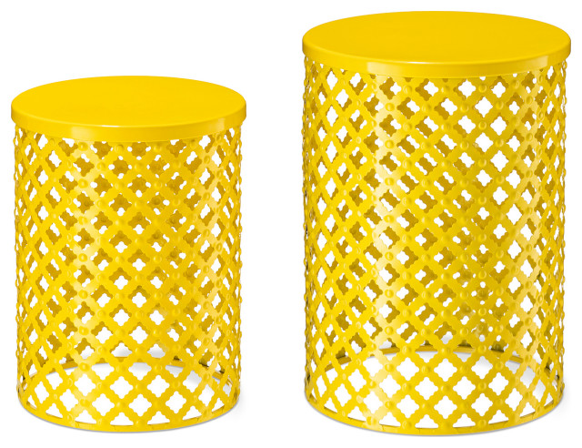Metal Yellow Garden Stool/Planter Stand, 2-Piece Set - Contemporary ...