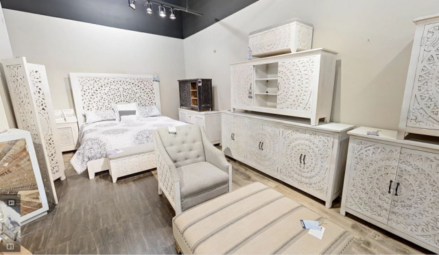 94" Jumbo Extra Large White Wash Bohemian Hand Carved Mandala Sideboard ...