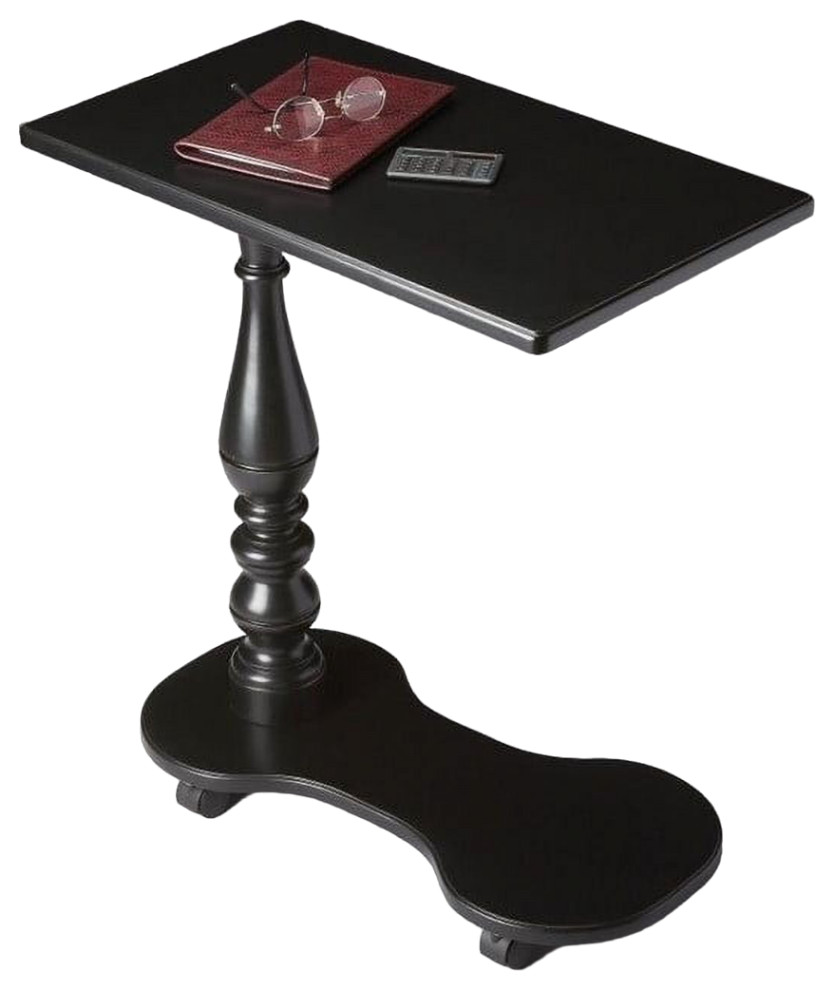 Mobile End Tray Table with Wheeled Base and Carved Pedestal Support ...