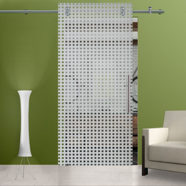 Sliding Glass Barn Door With Frosted Designs 2000, 32"x84" - Contemporary - Interior Doors - by ...