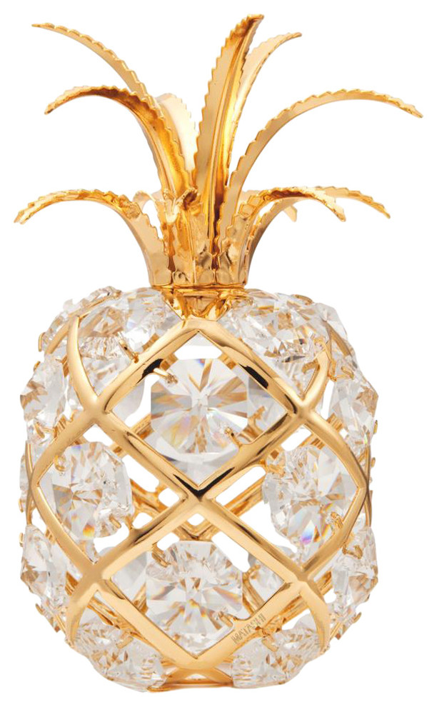 24K Gold Plated Crystal Studded Pineapple Ornament With Clear Crystals ...