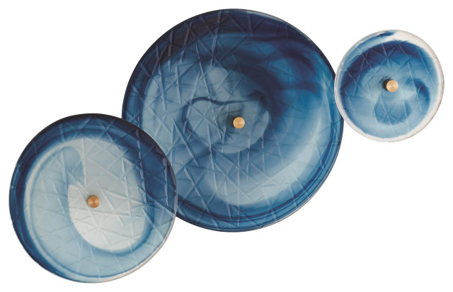 3-Piece Contemporary Swirl Art Glass Wall Discs Sculpture Set, Blue ...