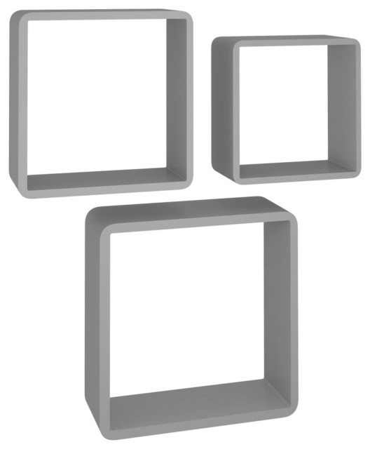 vidaXL Wall Cube Shelves 3-Piece Gray MDF - Transitional - Display And ...