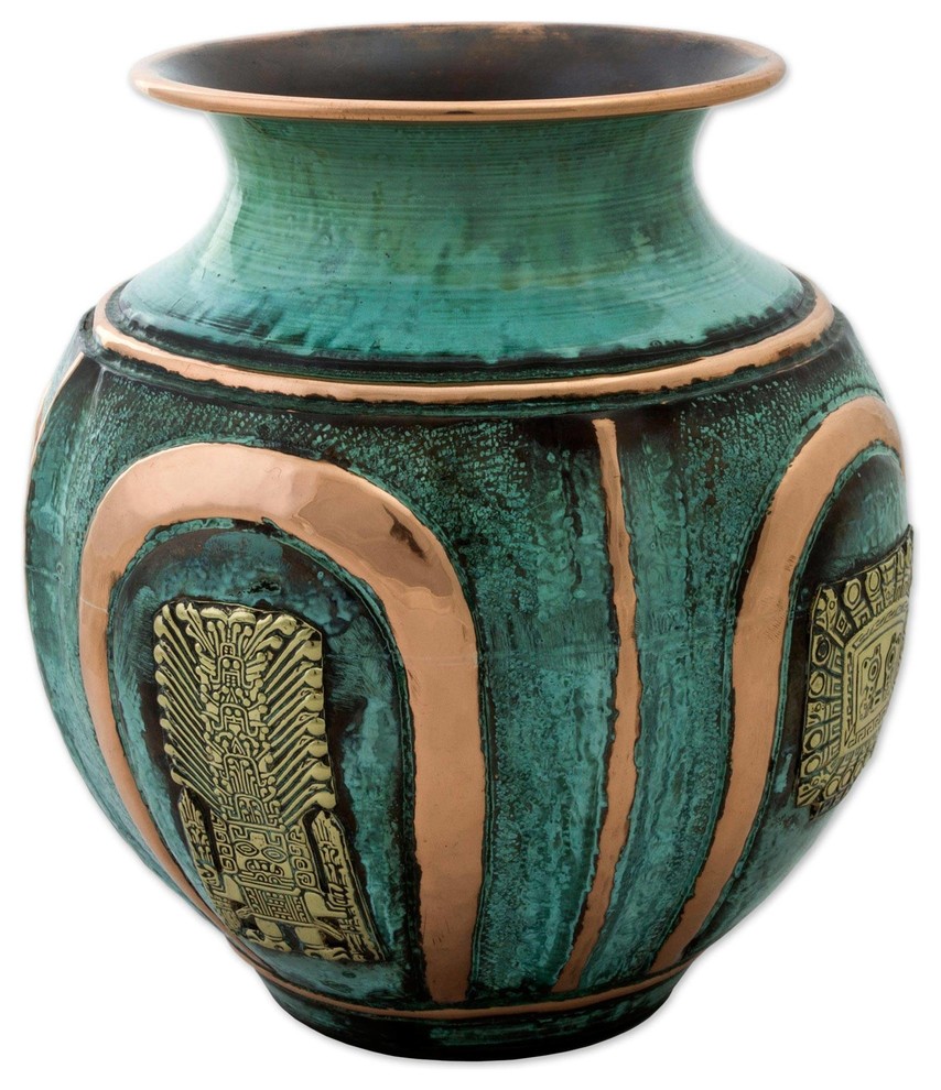 Novica Pre-Inca Character Copper and Bronze Decorative Vase - Tropical ...