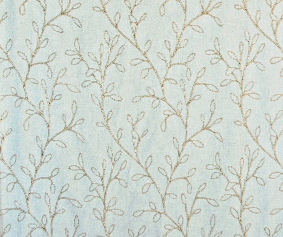 Embroidered Tan Leaf Fabric Drapery Semi Sheer Material, Standard Cut ...