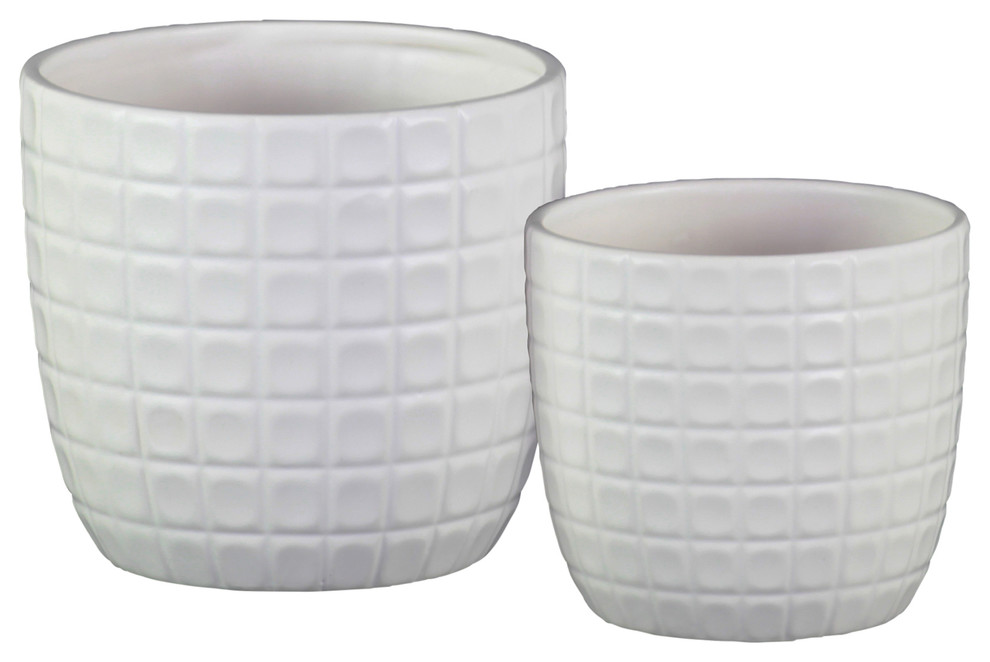 Urban Trends Ceramic Pot 2-Piece Set, White - Transitional - Indoor ...