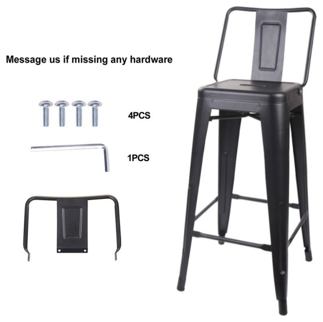 Black 30" High Back Metal Bar Stools Set of 8 - Industrial - Bar Stools ...
